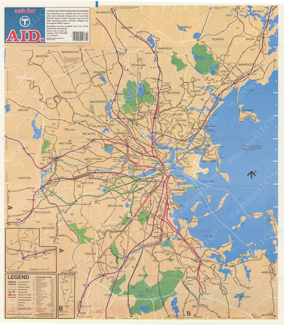MBTA System Route Map 1982 (Side A) – Boston In Transit